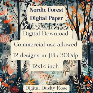 Winter Nordic Forest Digital Paper - Watercolor Trees Background for ...
