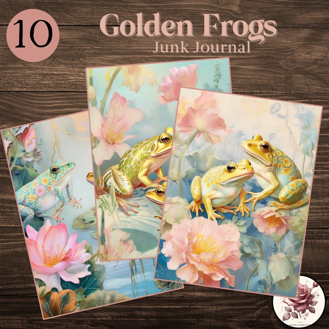 Golden Frogs Junk Journal Kit - 10 Printable Teal Pink Gold Pages With ...