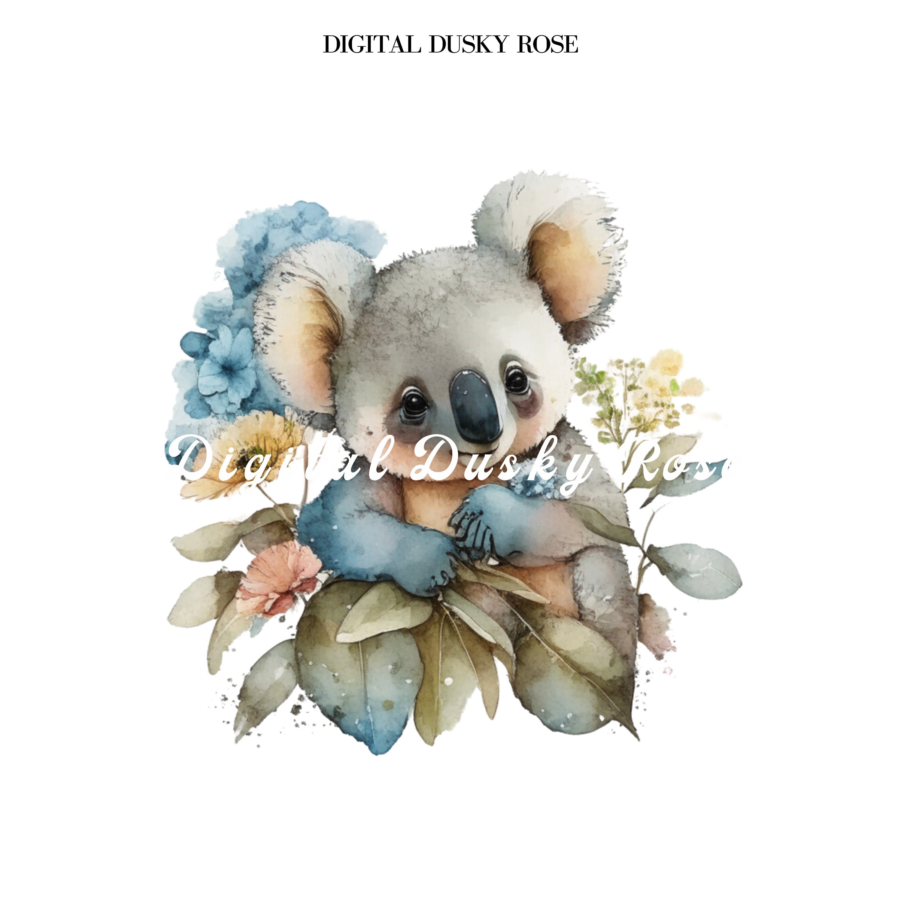 Baby Koala Clipart Floral Cute Koala Watercolor Scrapbook Images Card ...