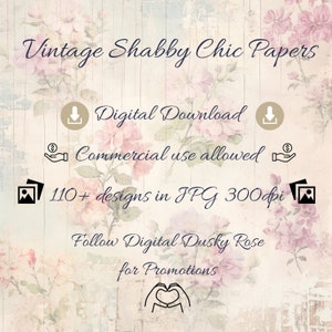 110+ Shabby Chic Digital Paper Bundle, Vintage Farmhouse & Floral ...