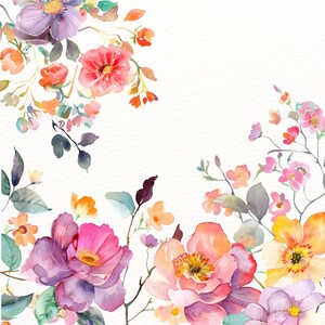 Summer Vines Clipart Borders - Rainbow Watercolor Floral Designs for ...