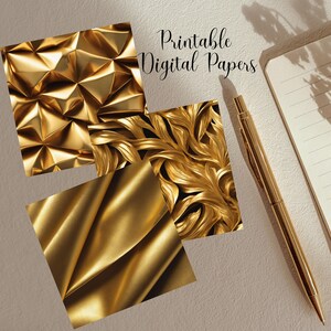 Metallic Gold Digital Paper, JPG, Golden Texture, Mixed Media ...