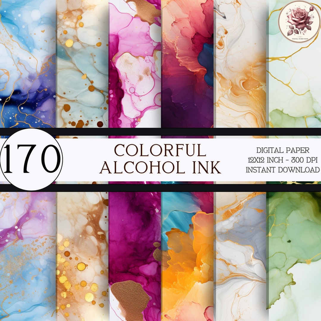Alcohol Ink Digital Papers Golden Accents, Decorative Papers, Printable ...