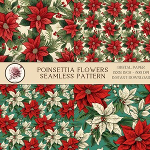 Vintage Poinsettia Seamless Pattern Digital Paper for Christmas Crafts ...