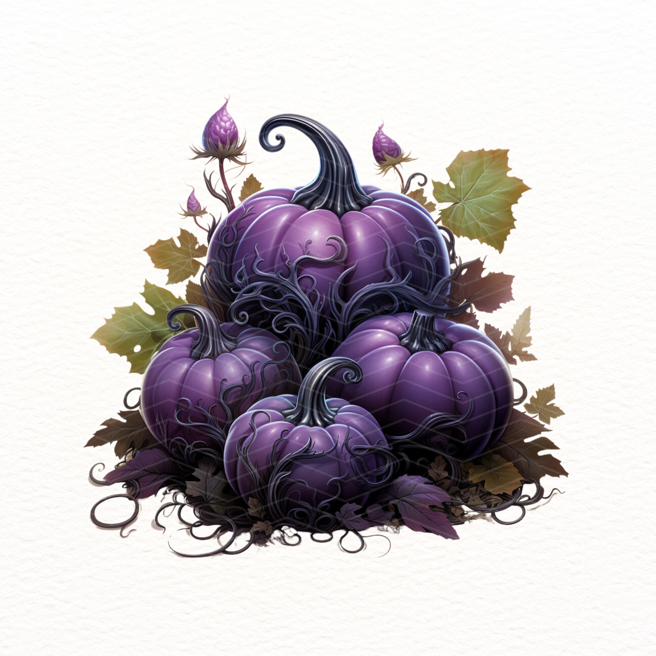 Purple & White Pumpkins Clipart Set, Halloween Sublimation PNG, High ...