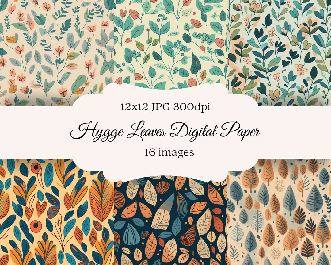 Hygge Leaves Digital Paper Autumn Colors Seamless Patterns Scrapbook ...