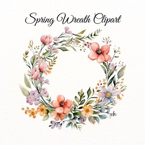 Spring Wreath Clipart, PNG, Watercolor Flowers, Multi Colored Wreath ...