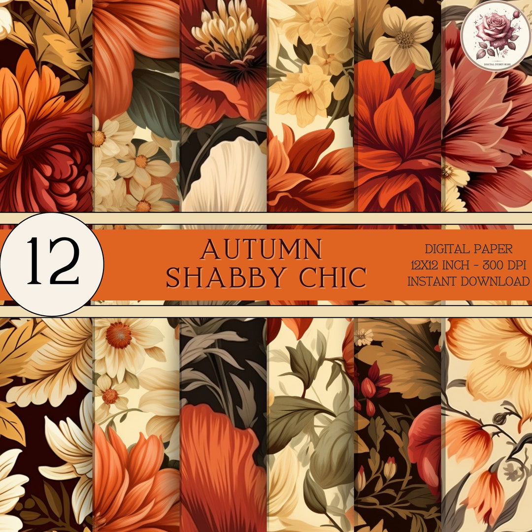 Autumn Shabby Chic Digital Papers 12 Warm Floral Patterns and 12 ...
