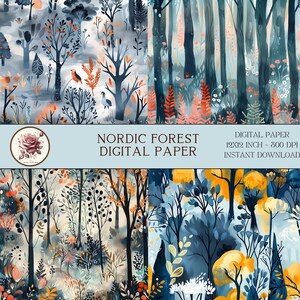 Winter Nordic Forest Digital Paper - Watercolor Trees Background for ...
