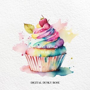 Pastel Cupcakes Watercolor Clipart: Food Baking Designs for Card Making ...