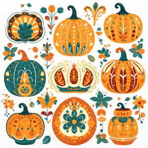 Folk Pumpkins Clipart Set: Seasonal Vegetables, Cultural Design, High ...