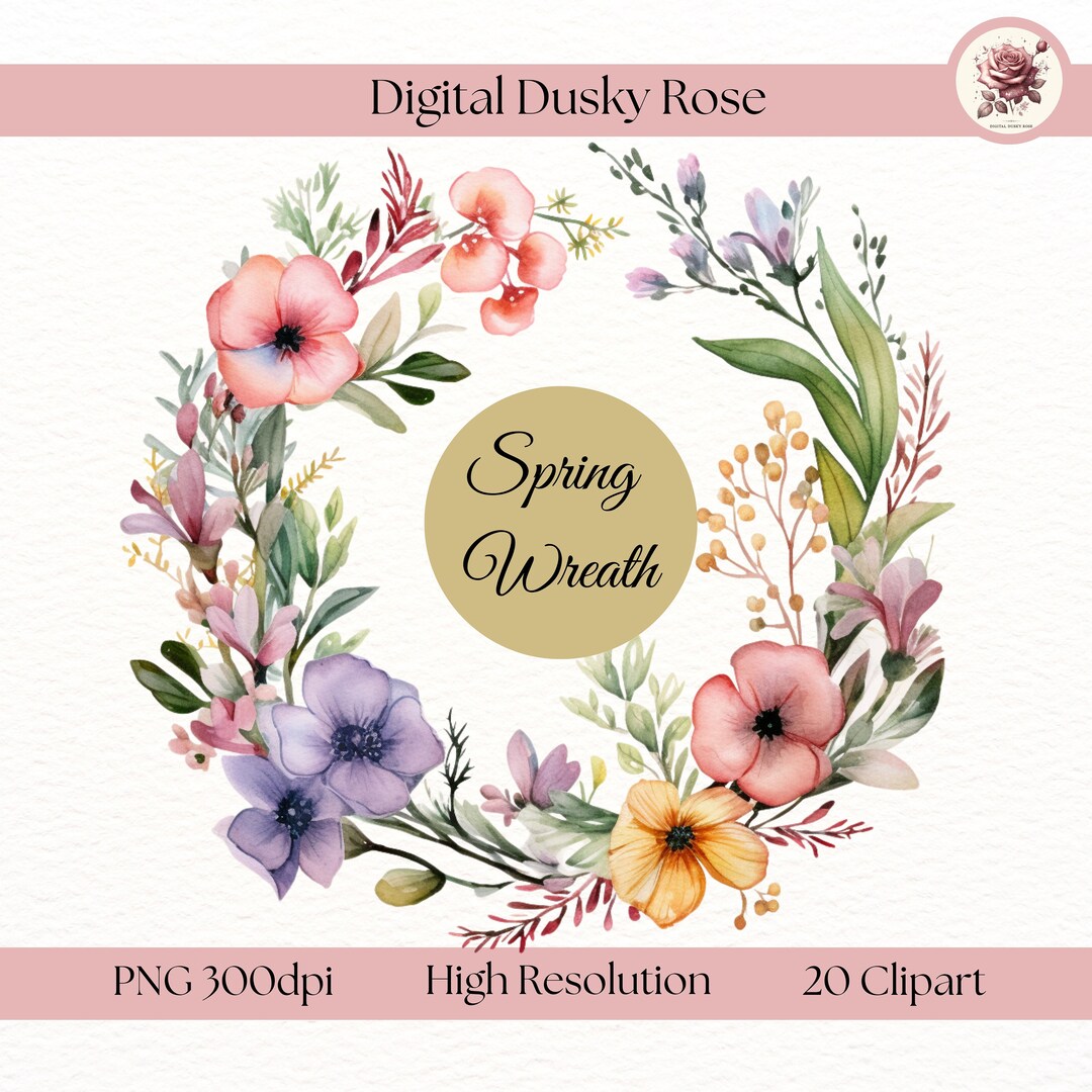 Spring Wreath Clipart, PNG, Watercolor Flowers, Multi Colored Wreath ...