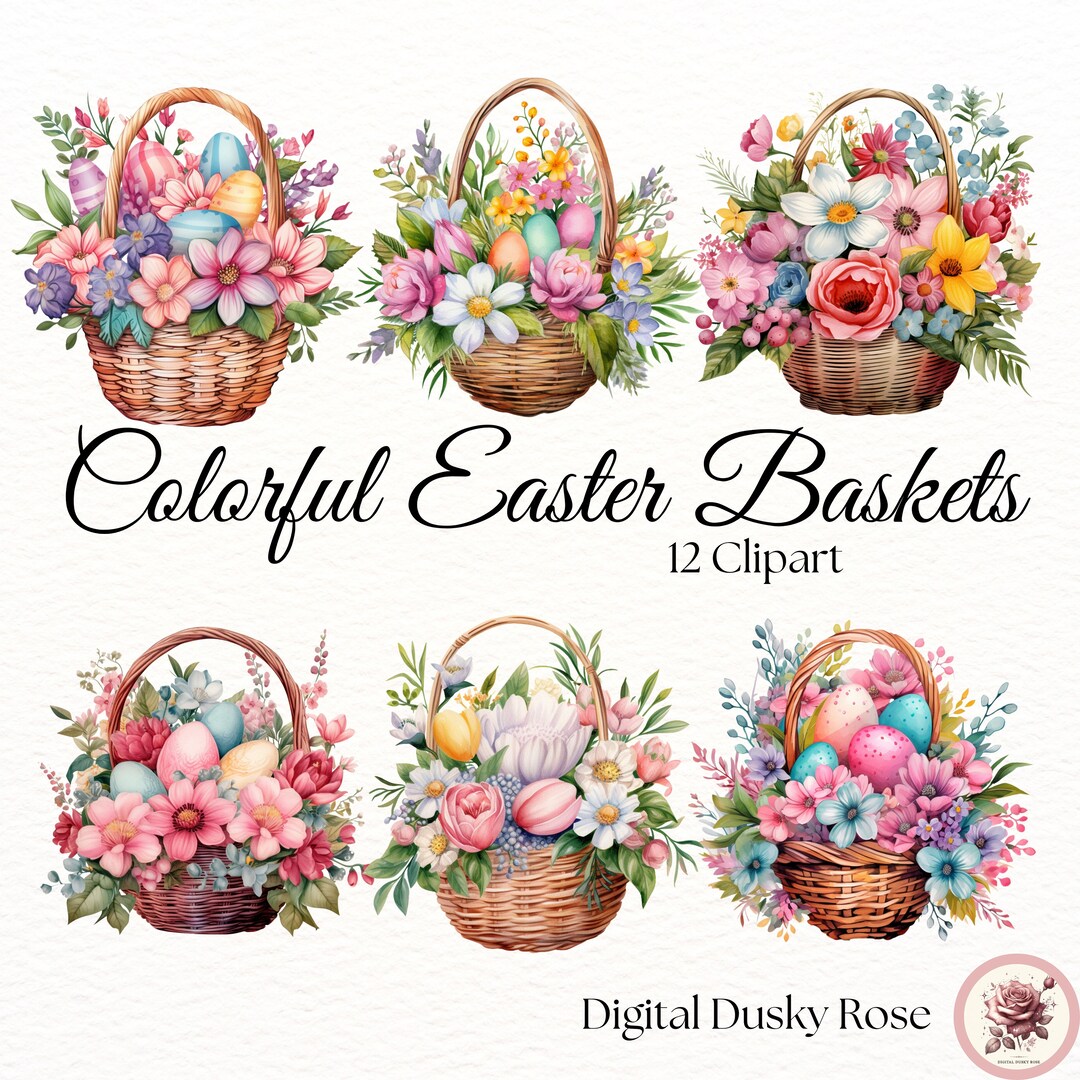 Colorful Easter Flowers & Baskets Clipart - 12 Spring Floral ...