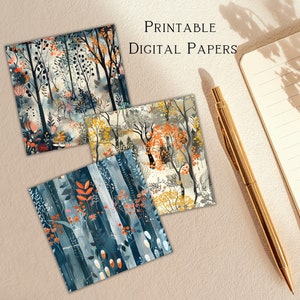Winter Nordic Forest Digital Paper - Watercolor Trees Background for ...
