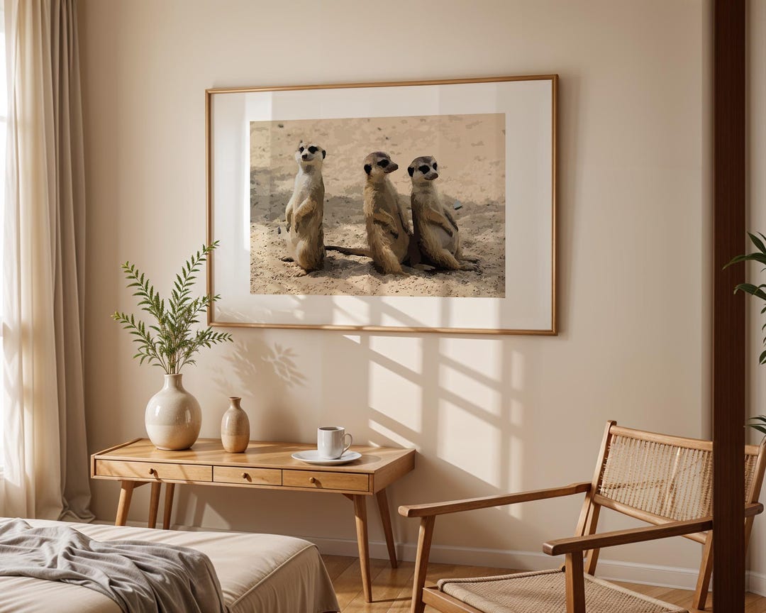 Trio of Meerkats Art Print, Art Print, Boho Wall Art, Modern Abstract ...