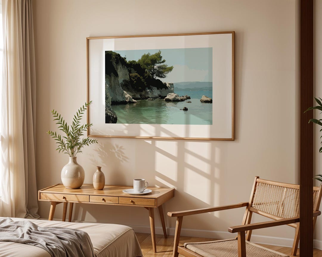 Greek Coast Seascape Art Print: Aquamarine Water, Rocky Coastline ...
