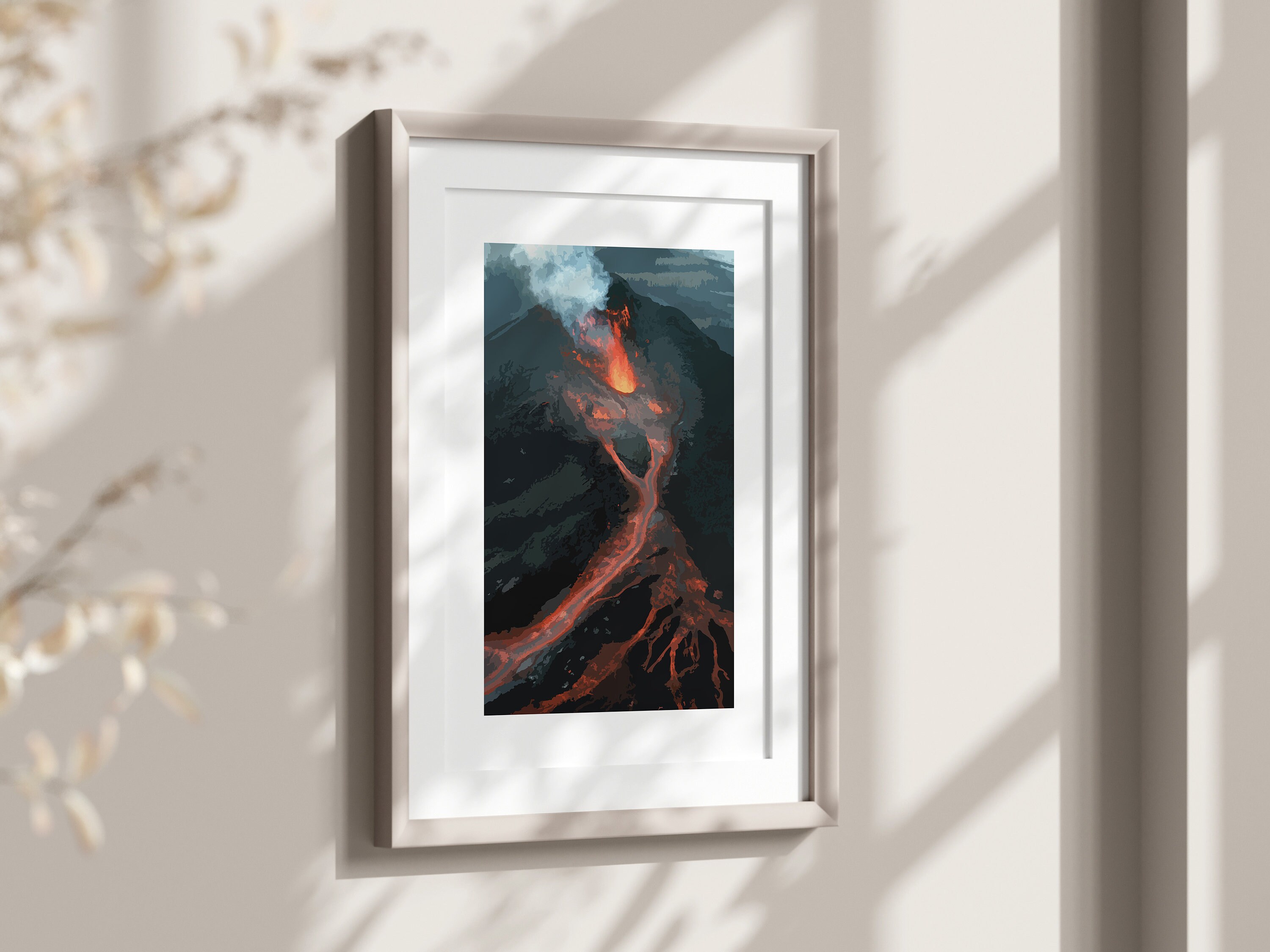 Erupting Volcano Art Print, Boho Wall Art, Modern Abstract Art, Minimal ...
