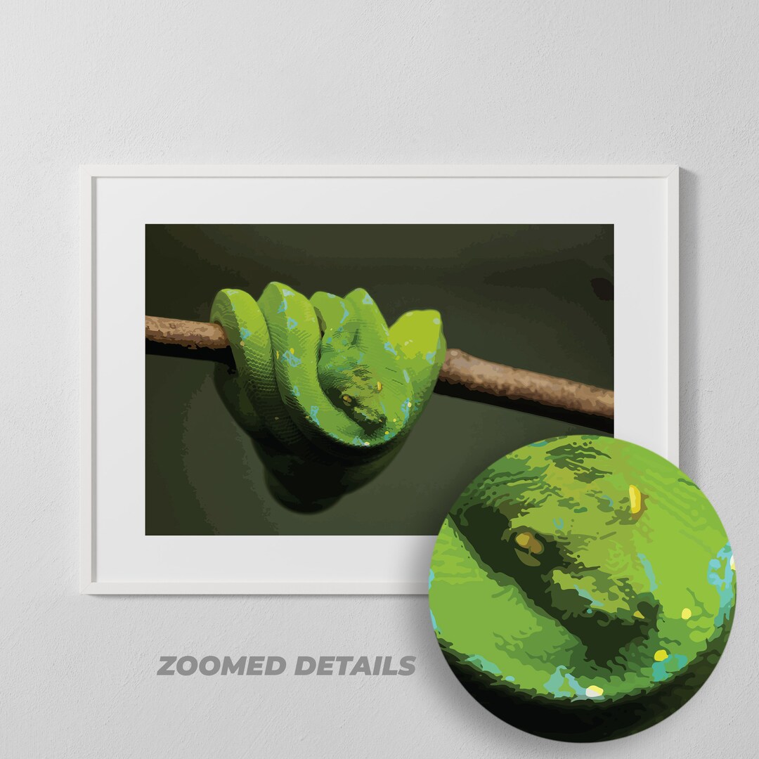 Green Tree Python Art Print, Art Print, Boho Wall Art, Modern Abstract ...