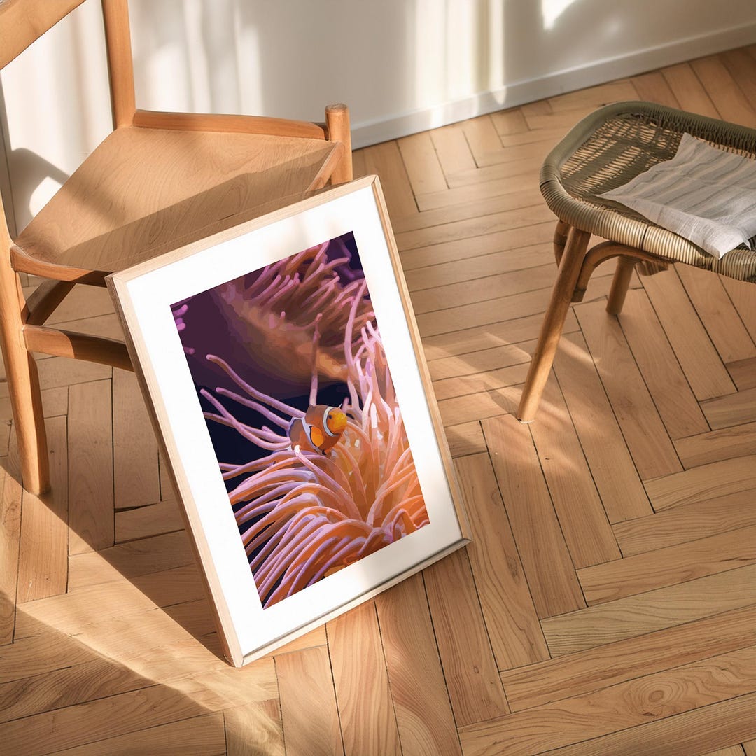 Clownfish in an Anemone Art Print, Art Print, Boho Wall Art, Modern ...