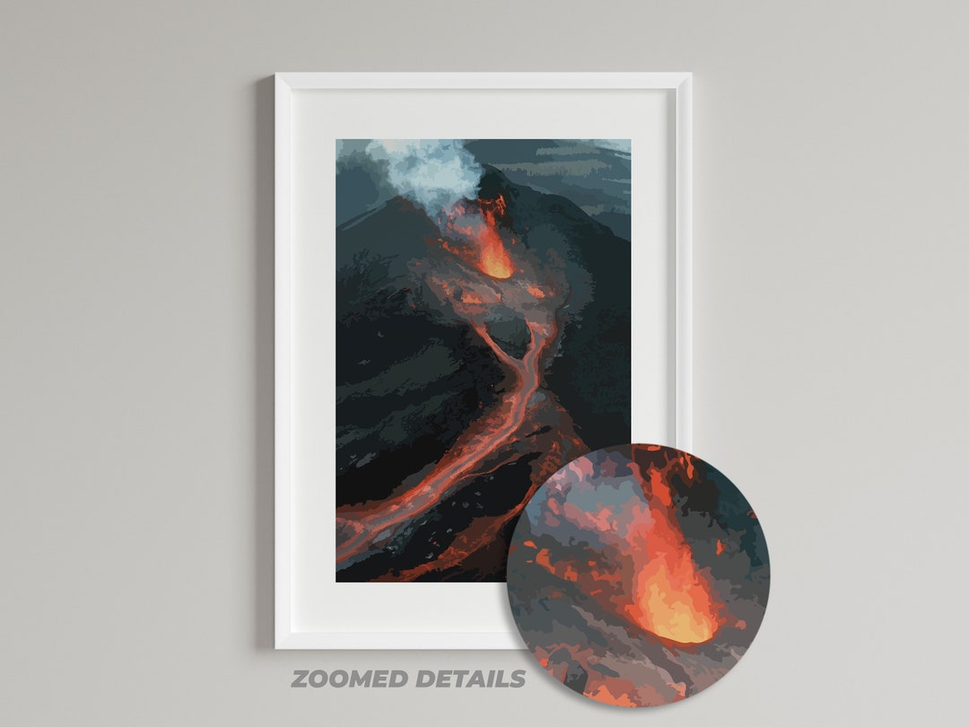 Erupting Volcano Art Print, Boho Wall Art, Modern Abstract Art, Minimal ...