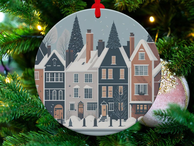 Winter Village Digital Art, Snowy Town Wall Art, Christmas Village ...