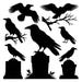 Raven Digital Clipart, Crow Silhouette Graphics, Spooky Bird ...