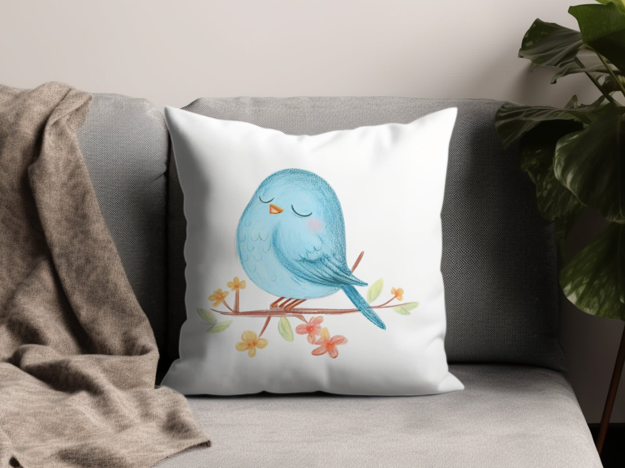 Cute Blue Bird Digital Art Print, Whimsical Animal Illustration ...