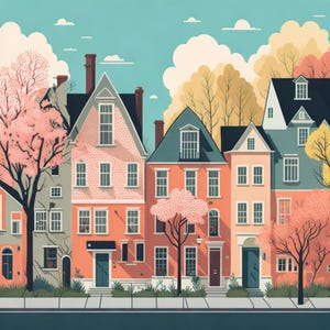 Colorful Spring Cityscape Wall Art, Digital Downloadable Artwork ...