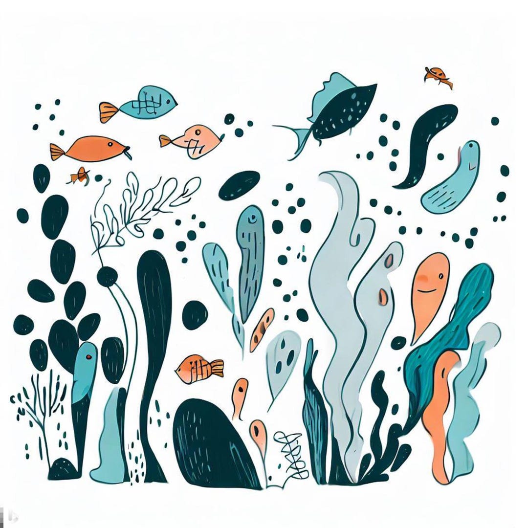 Underwater Cartoon Sea Life Digital Print, Ocean Themed Wall Art, Kids ...