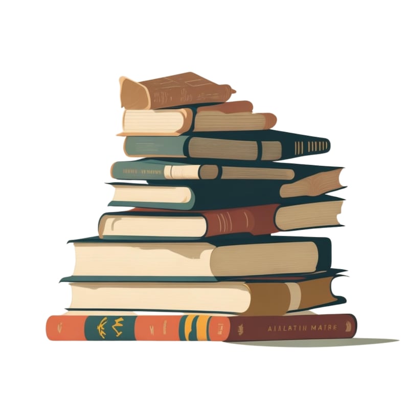 Vintage Books Illustration, Printable Book Stack Art, Digital Wall Art ...