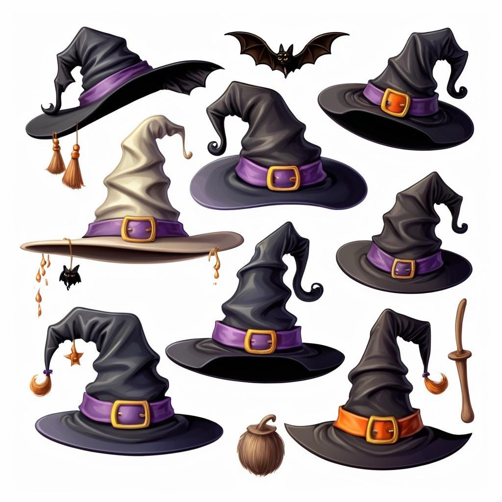 Witch Hats Digital Art, Halloween Clipart, Witchcraft Graphics, Spooky ...