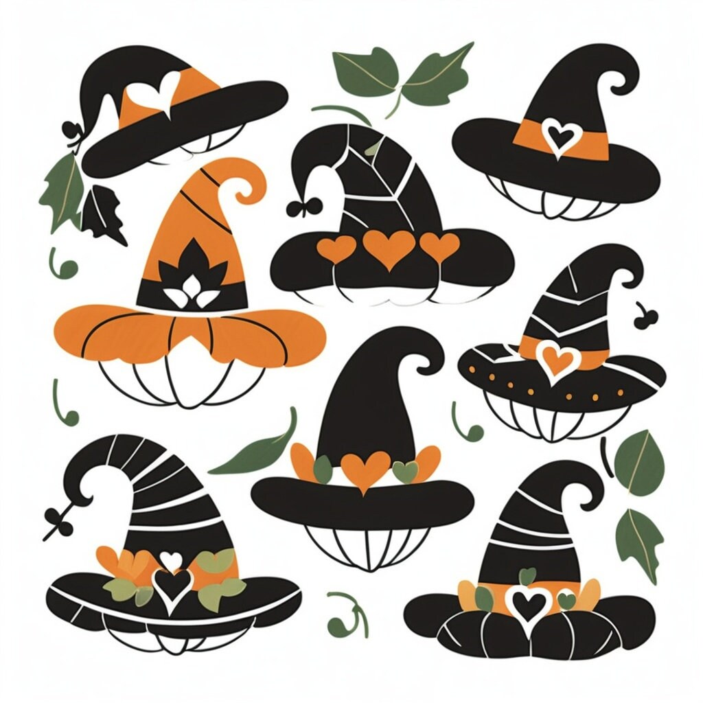 Halloween Witch Hat Digital Stickers, Cute Halloween Clipart, Fall ...