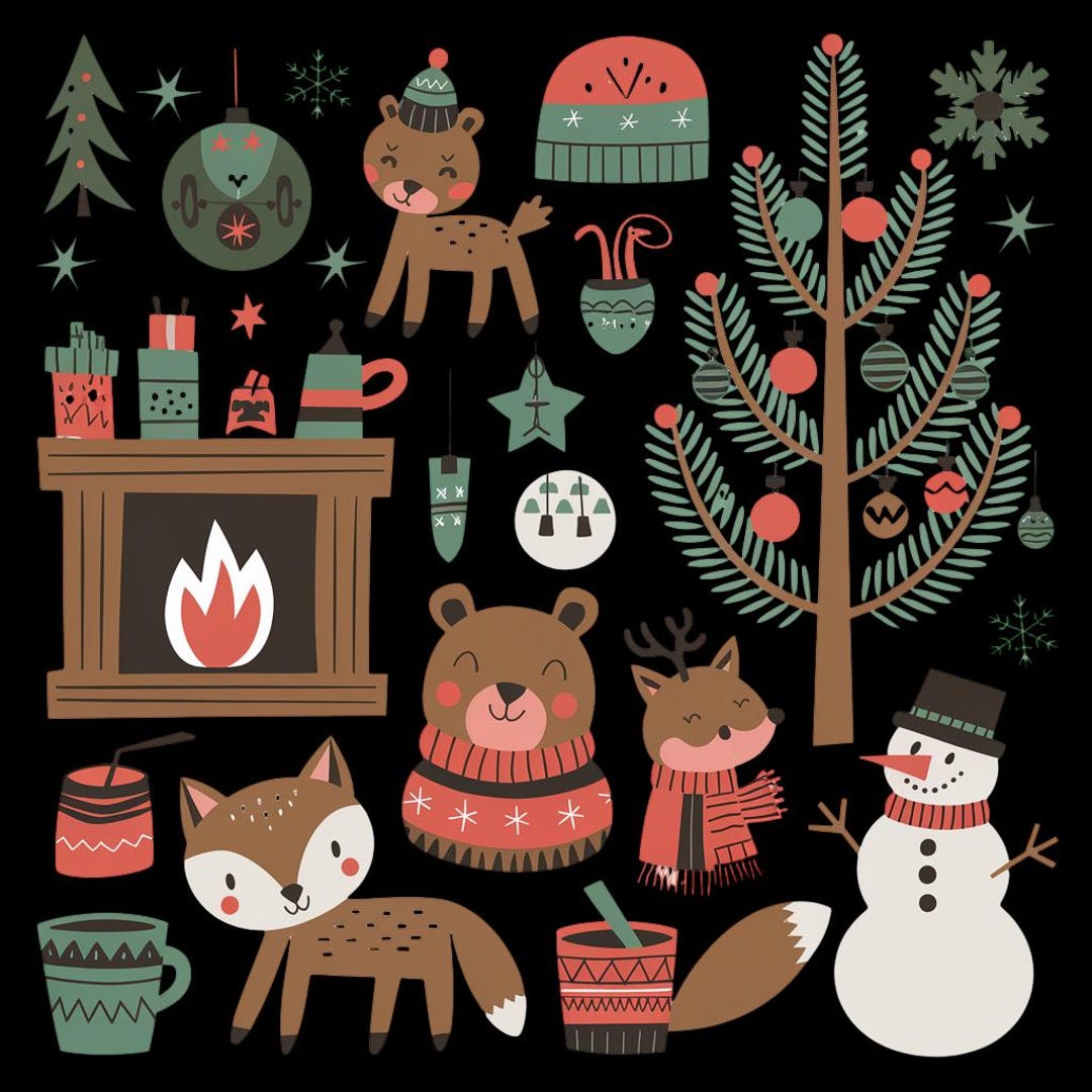 Christmas Digital Clipart Bundle Holiday Illustrations Cute Animals ...