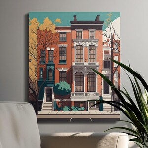 Vintage City Brownstone Digital Print Wall Art, Urban Architecture ...