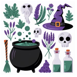 Spooky Halloween Clipart, Witchcraft Themed Digital Stickers, Cauldron ...