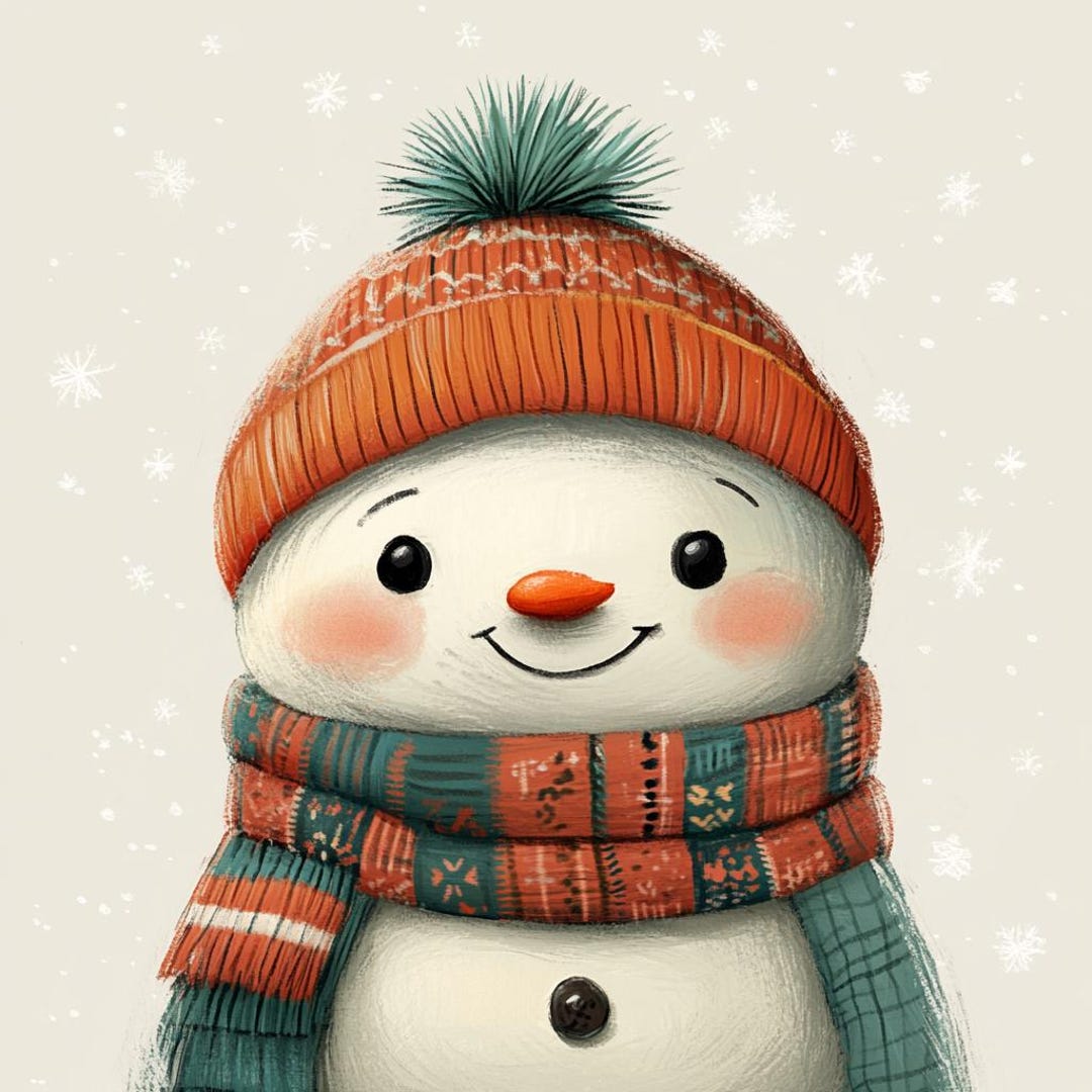 Cute Snowman Winter Art Snowy Day Digital Print Christmas Decor Holiday ...