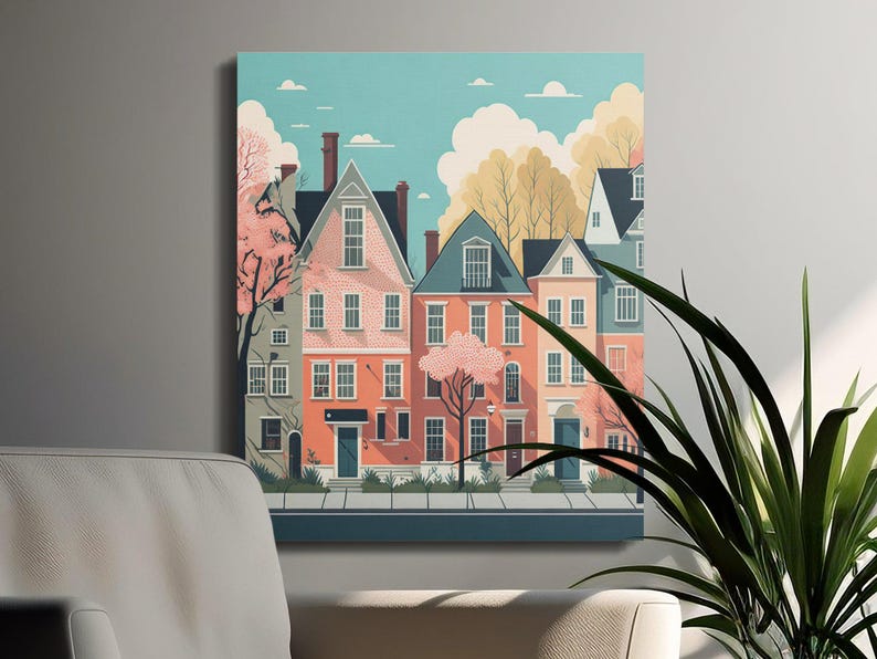 Colorful Spring Cityscape Wall Art, Digital Downloadable Artwork ...
