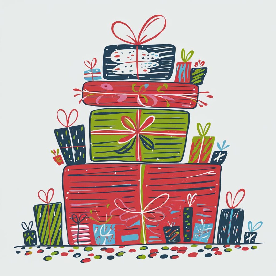Festive Stack of Christmas Presents Printable, Holiday Gift ...