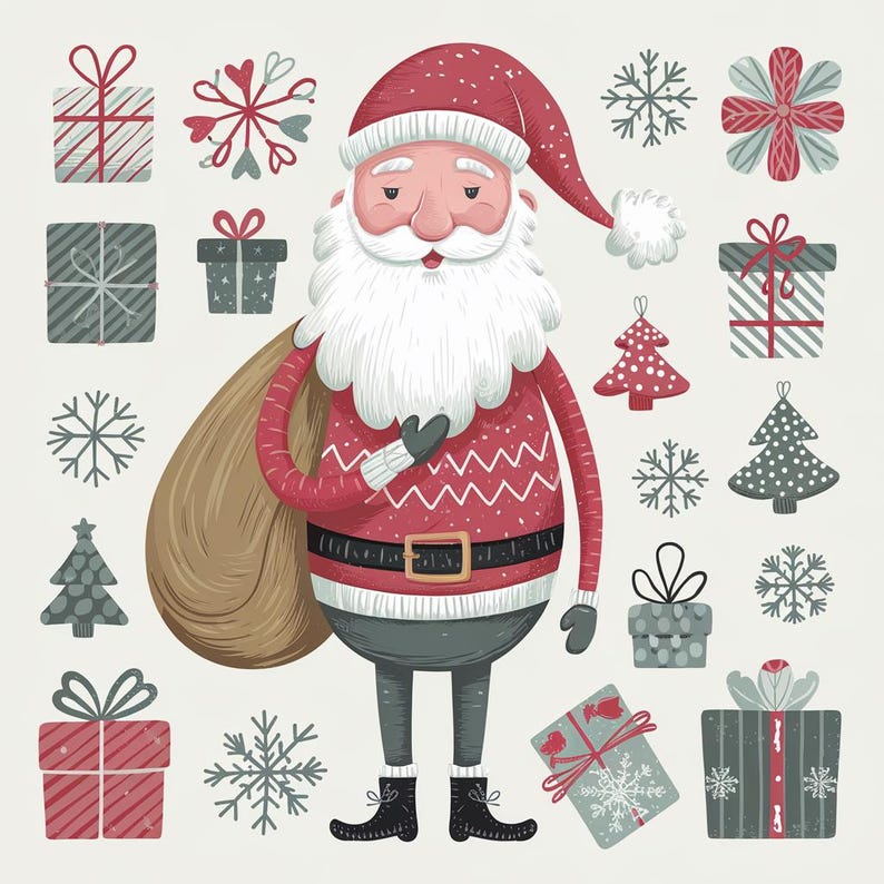 Santa Claus Christmas Digital Art, Festive Digital Print, Holiday Wall ...