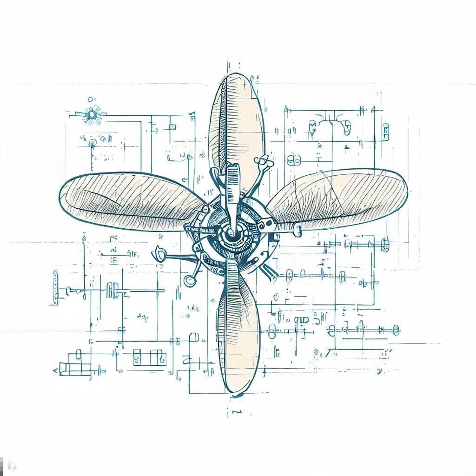 Vintage Airplane Propeller Blueprint Art, Aviation Decor Print ...