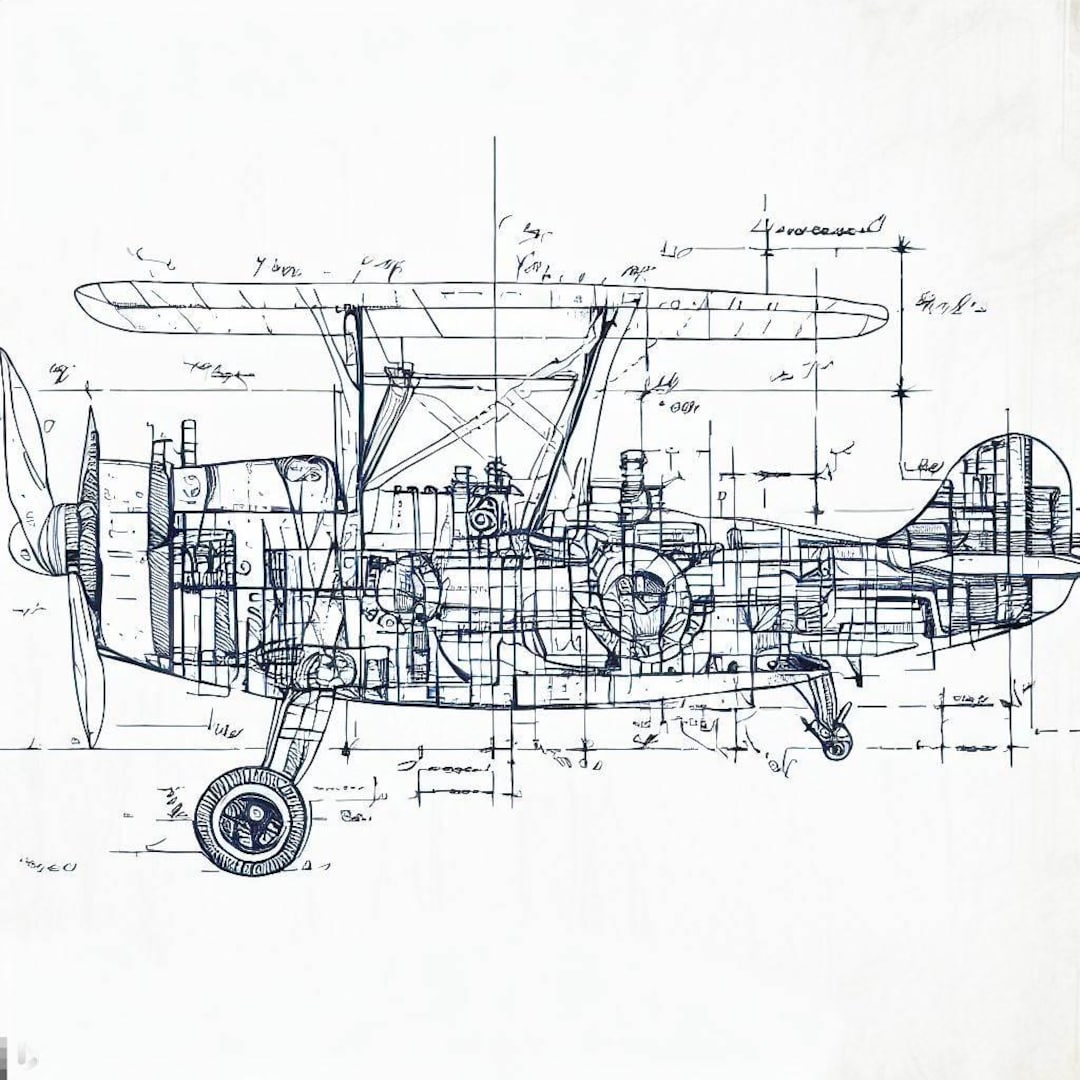 Vintage Airplane Blueprint Art Print, Antique Aircraft Digital Download ...