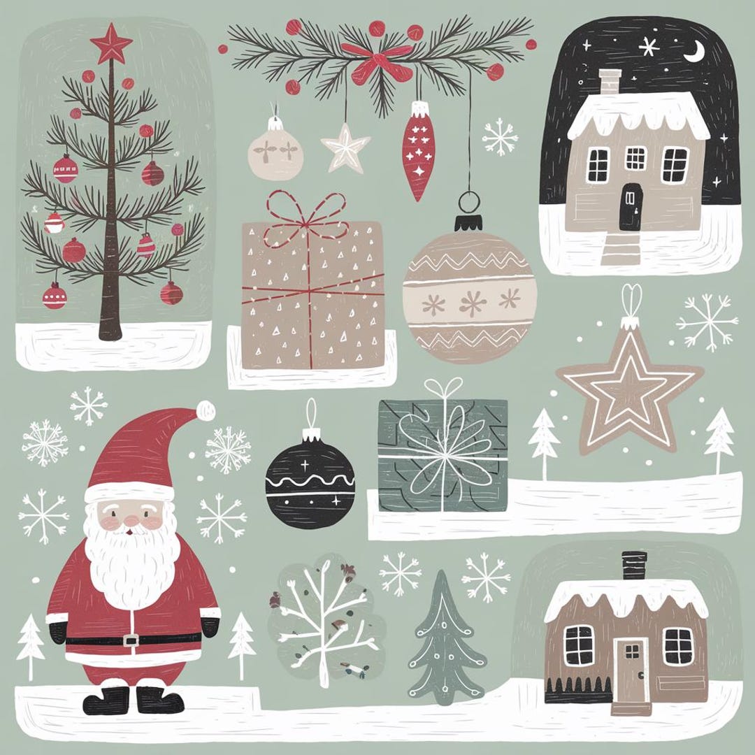 Christmas Digital Clip Art, Holiday Illustrations, Festive Graphic ...