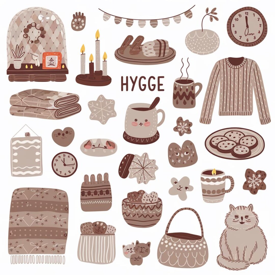 Cute Cozy Winter Hygge Digital Art Set, Printable Illustrations for ...