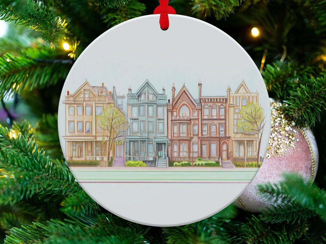 Vintage Row Houses Watercolor Print, Colorful Architectural Art ...