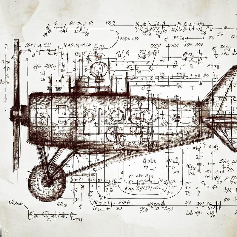Vintage Airplane Blueprint Wall Art, Aviation Poster Printable ...