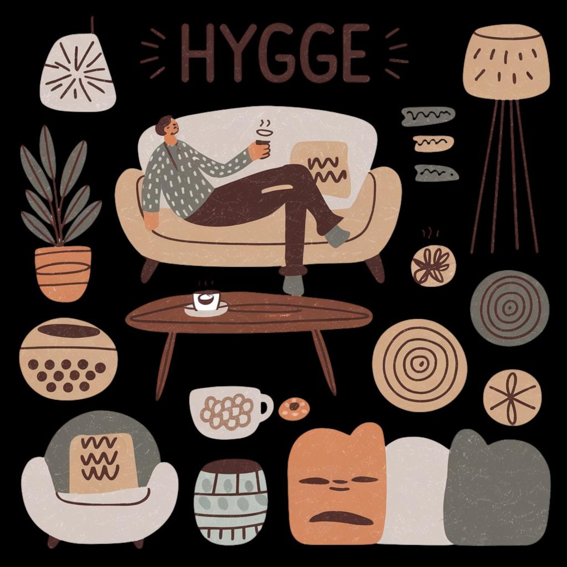 Scandinavian Hygge Clip Art Set, Cozy Living Room Elements, Digital ...