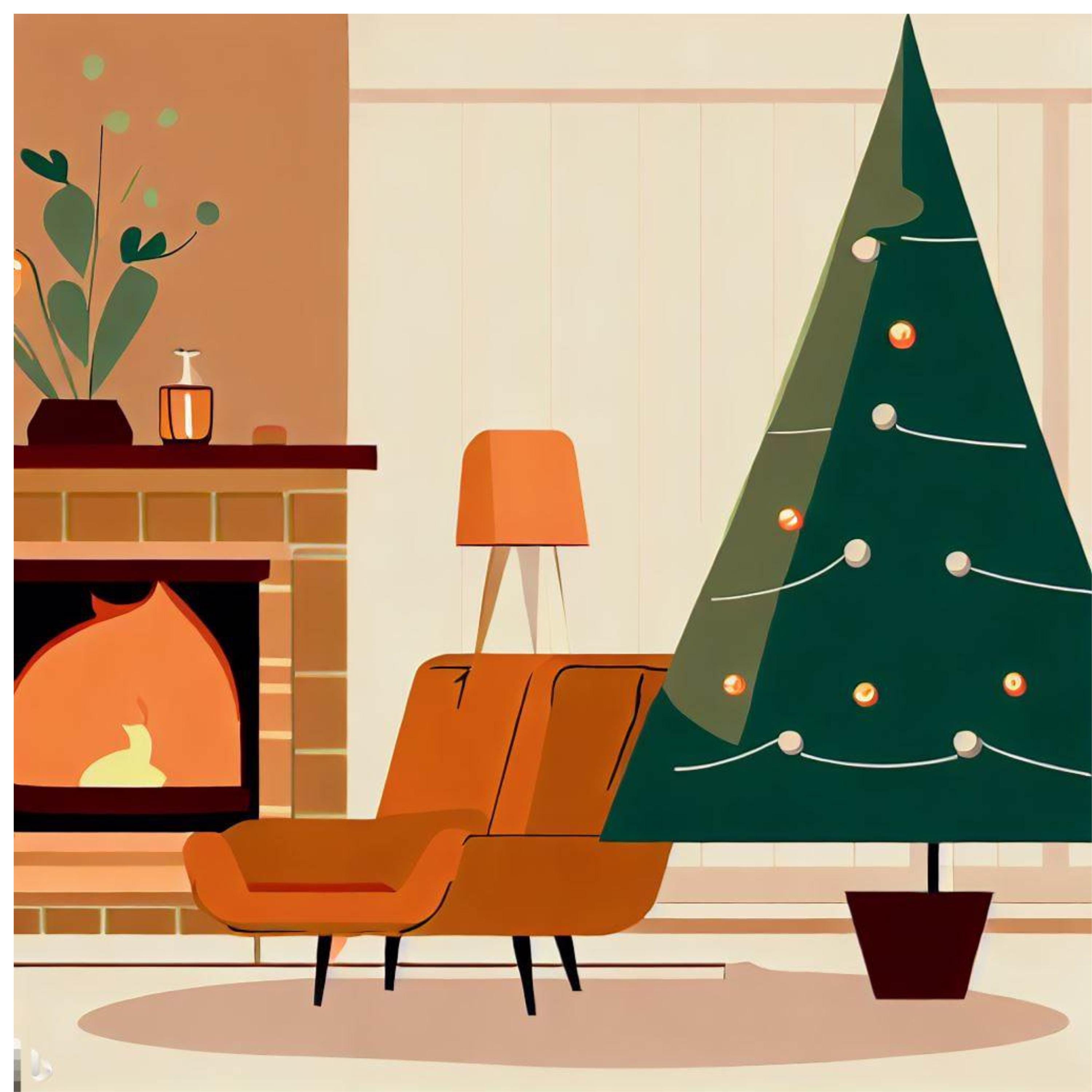 Mid Century Modern Christmas Tree Art, Cozy Holiday Digital Download ...