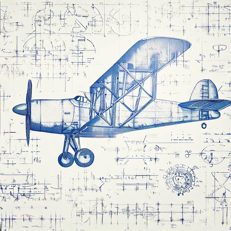 Vintage Airplane Blueprint Poster, Aviation Wall Art, Retro Aircraft ...