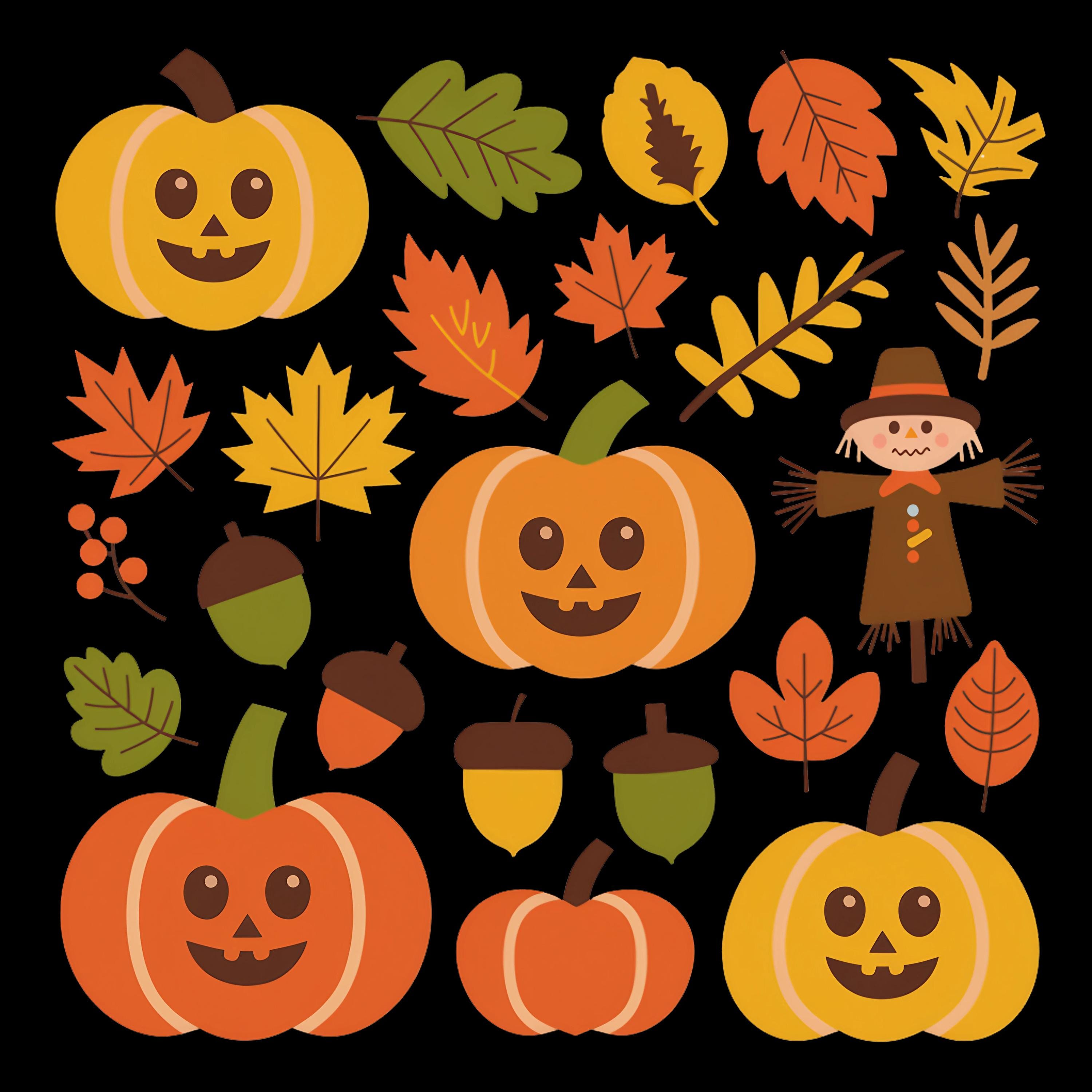 Cute Halloween Pumpkin Stickers for Scrapbooking, Autumn Leaves and ...