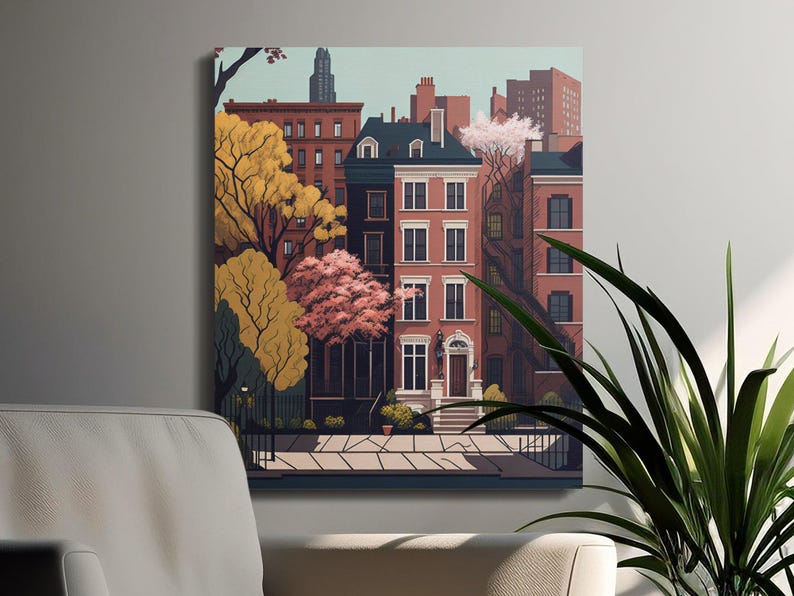 Urban Street Digital Art Print, Cityscape Illustration, Vintage Style ...